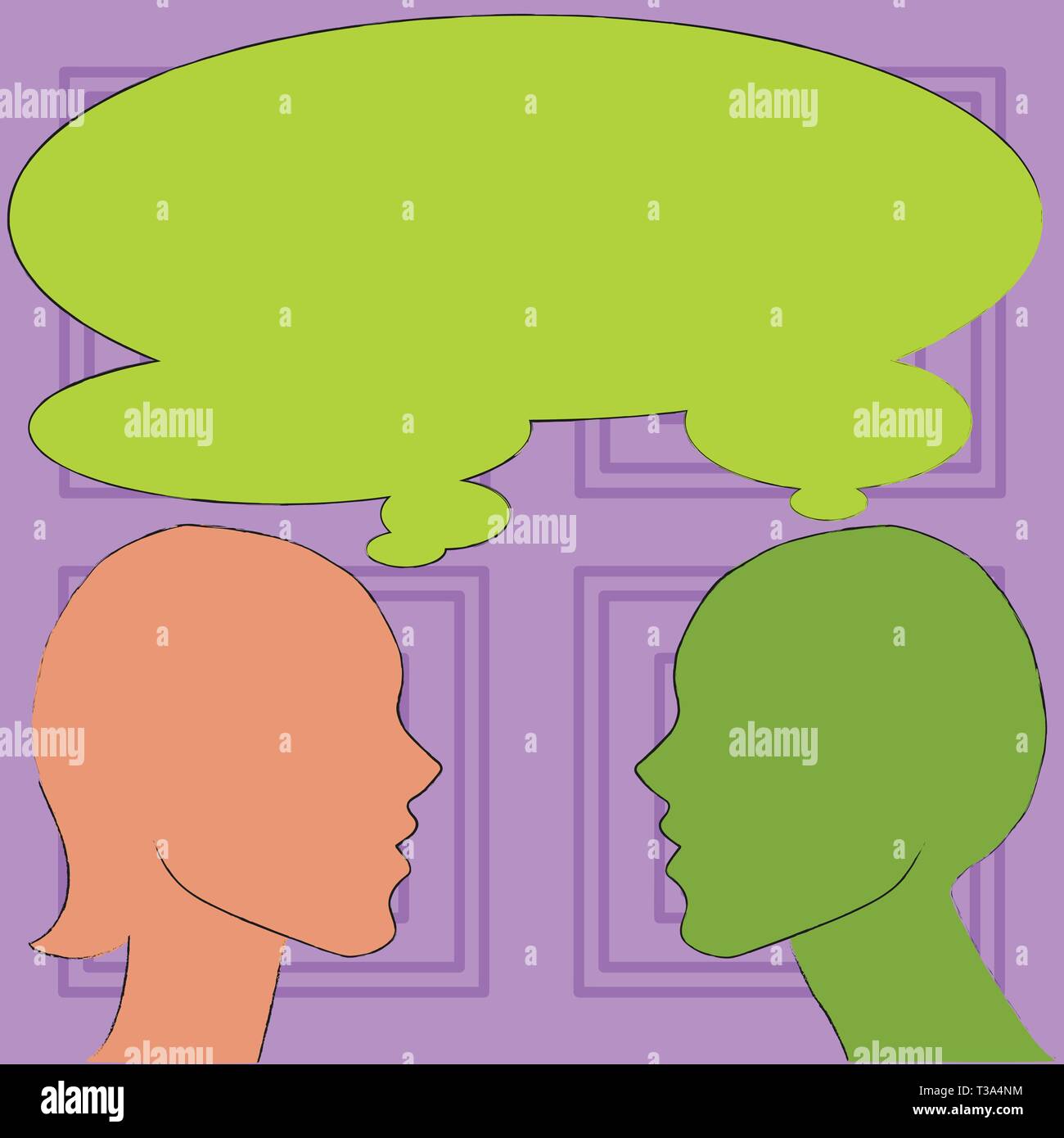 Silhouette Sideview Profile Image of Man and Woman with Shared Thought ...