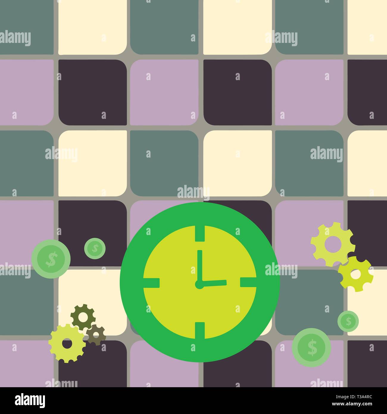 Time Management Icons of Clock, Cog Wheel Gears and Dollar Currency ...