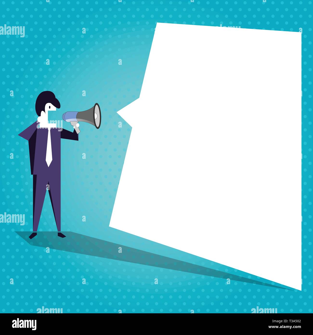 Businessman Shouting on Megaphone and Blank White Uneven Shape Speech ...