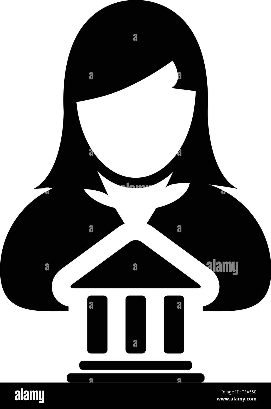 Bank icon vector with female person profile avatar with building symbol ...