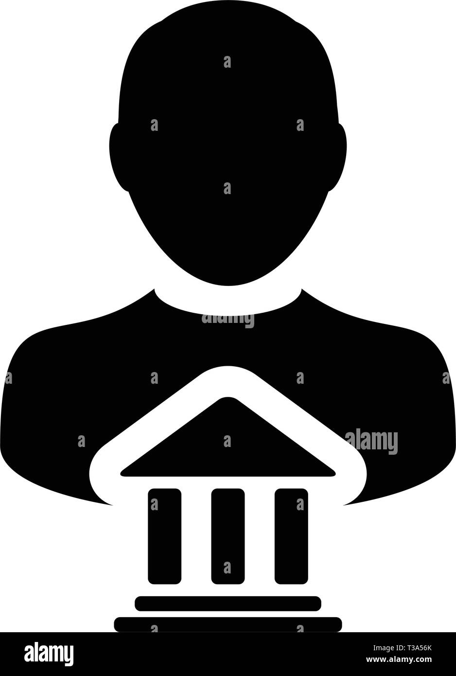Justice icon vector with male person profile avatar with building ...