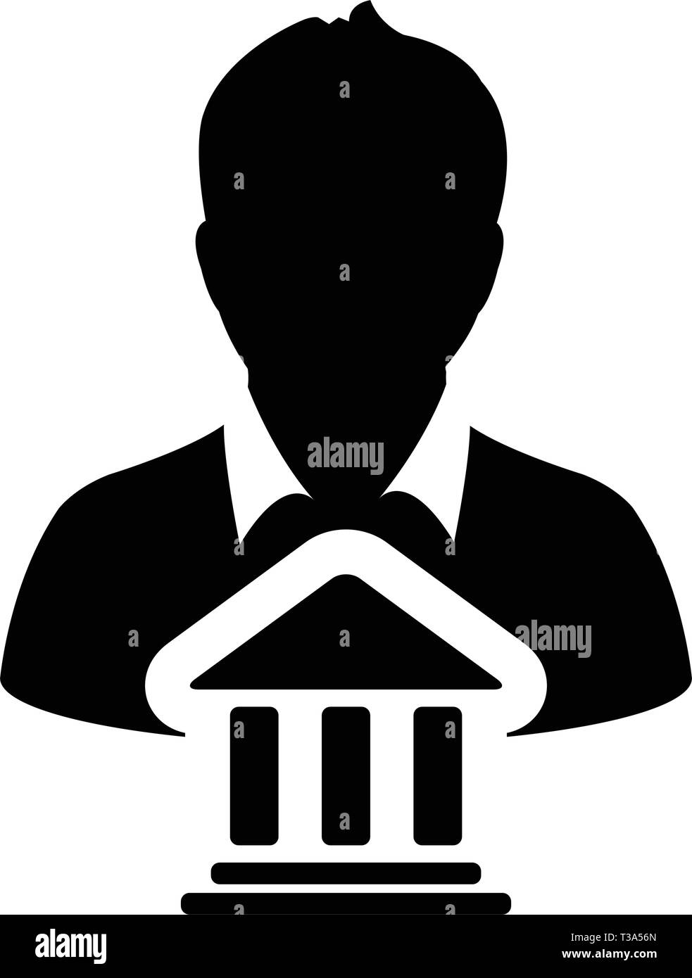 Law icon vector with male person profile avatar with building symbol ...