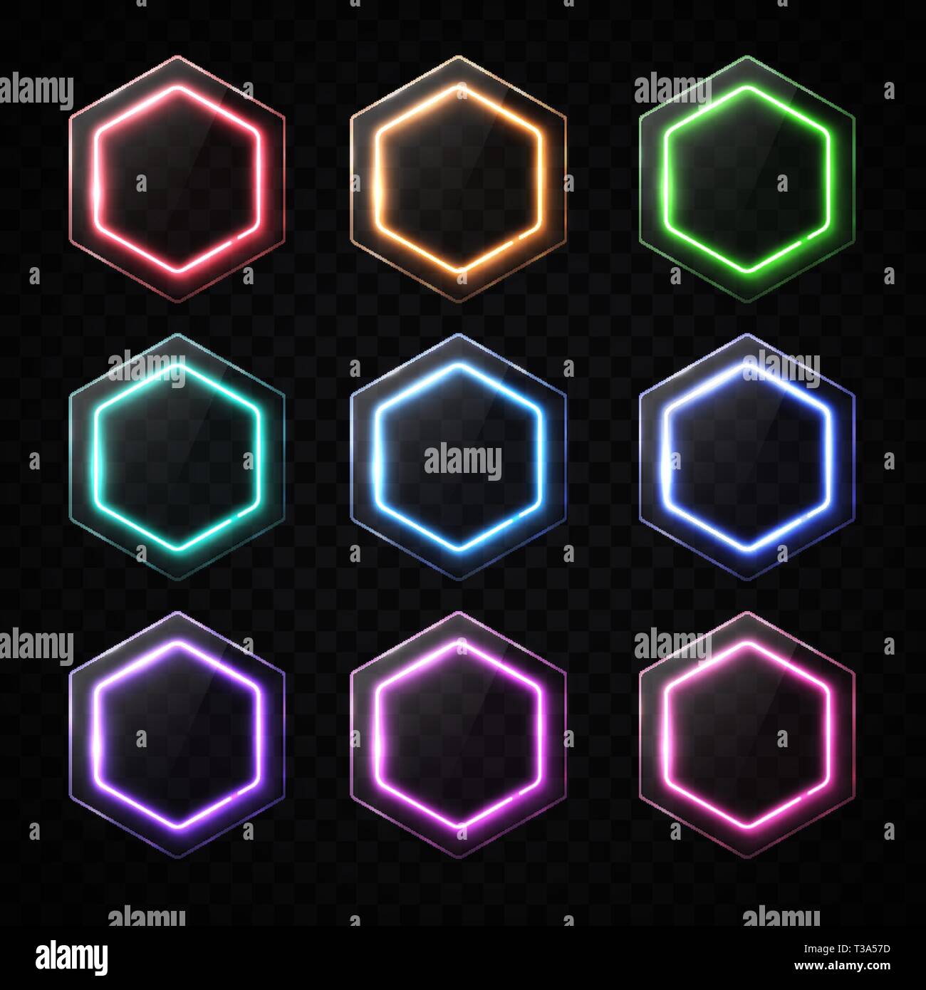 Colorful neon hexagon banners set. Hexagonal logo Stock Vector Image ...