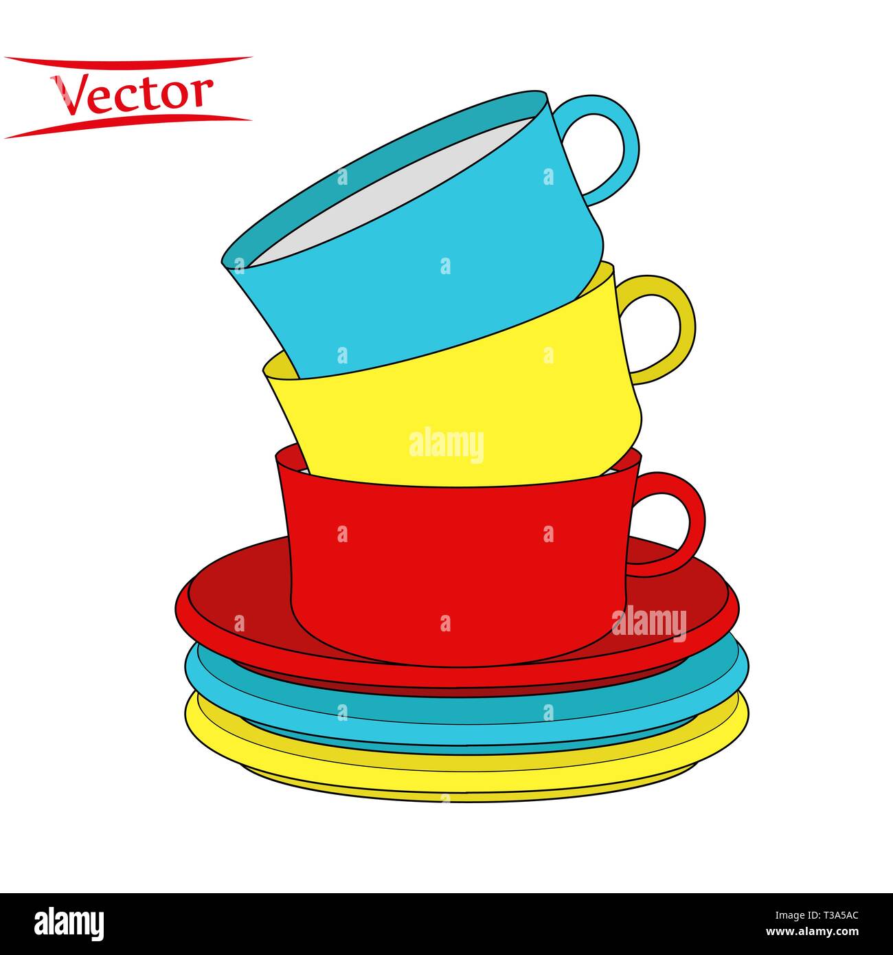 vector illustration of a stack of colorful coffee cups on a white ...