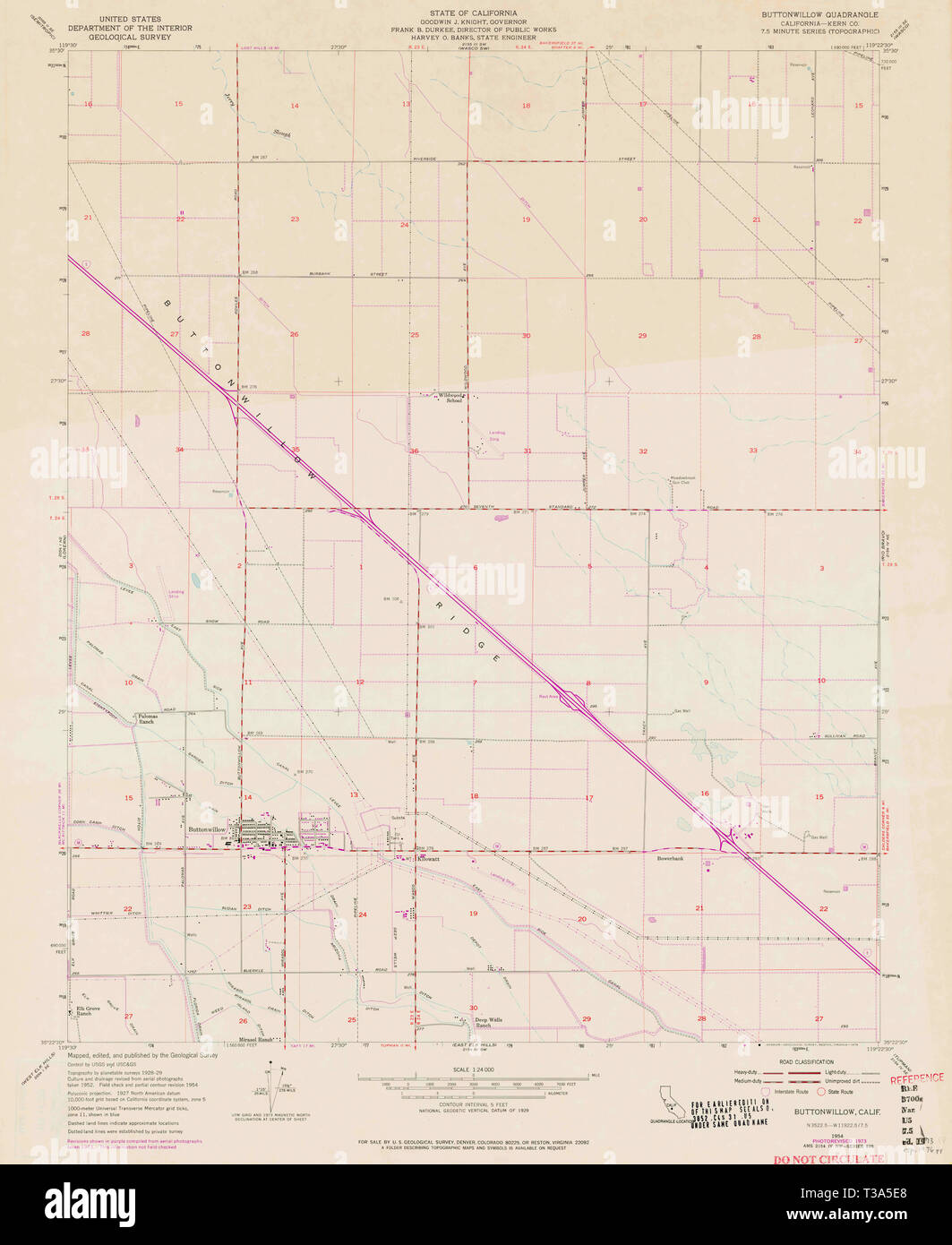 USGS TOPO Map California CA Buttonwillow 302541 1954 24000 Restoration ...