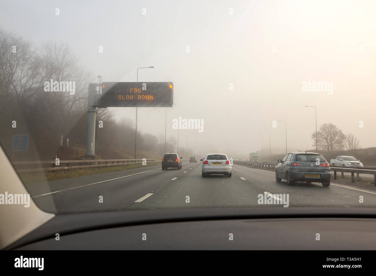 Driving in fog on the M6 motorway, UK Stock Photo - Alamy