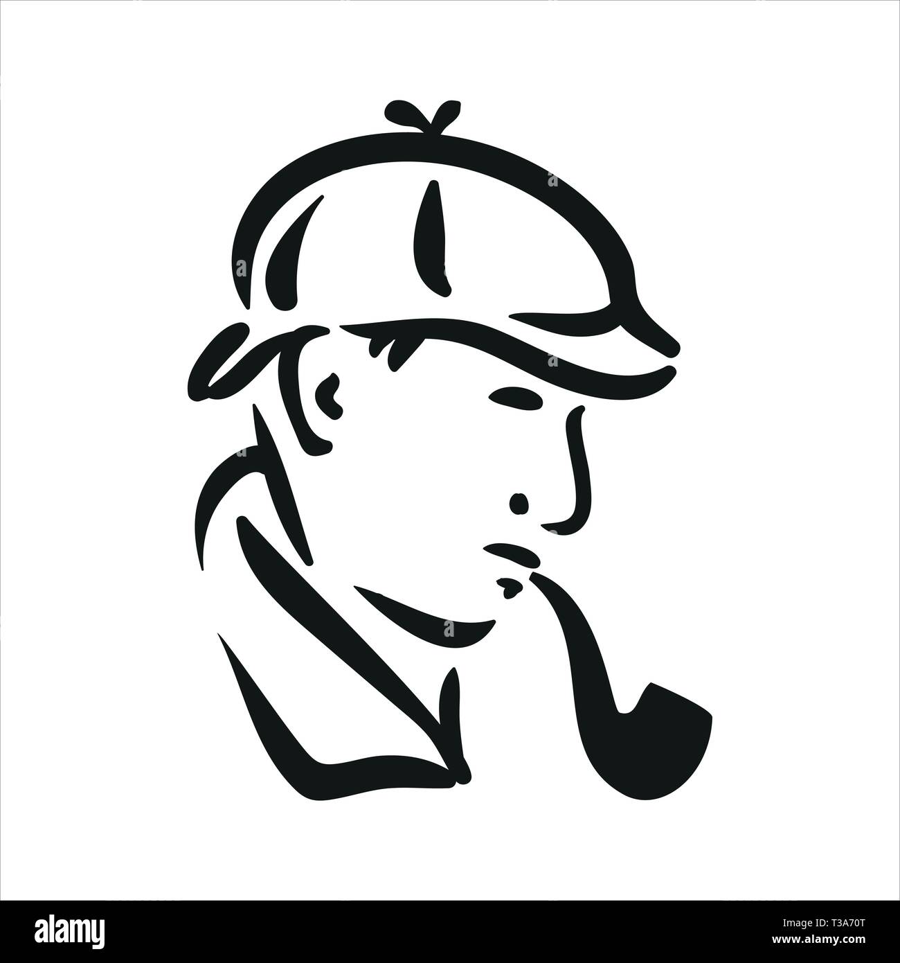 Vector illustration of Sherlock Holmes black color on white background ...