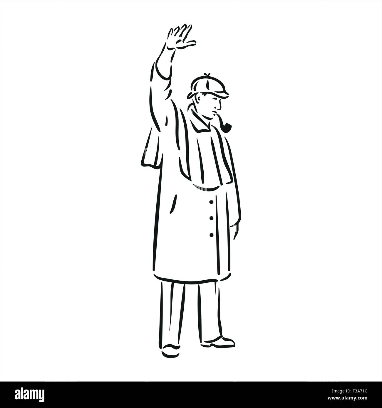 Vector illustration of Sherlock Holmes black color on white background ...