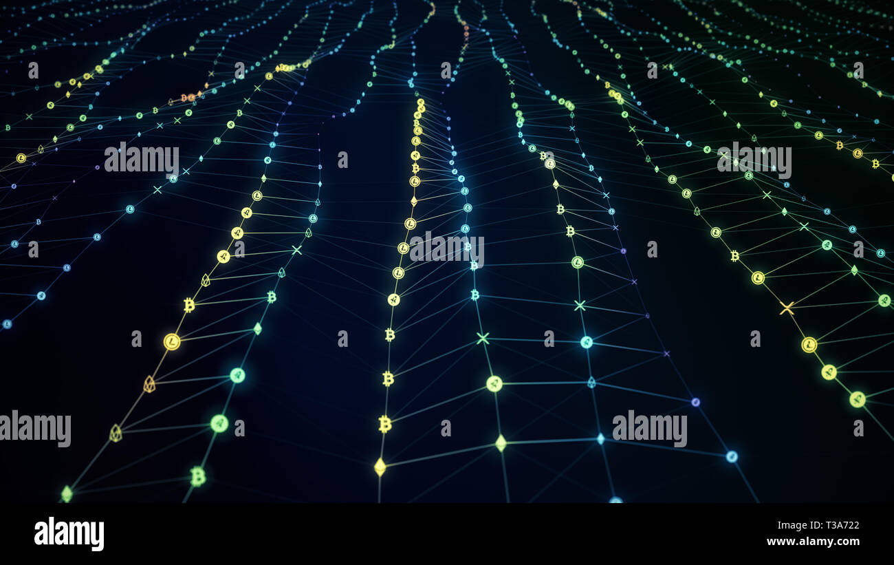 Futuristic abstract particle surface wave. Wavy grid of bright ...