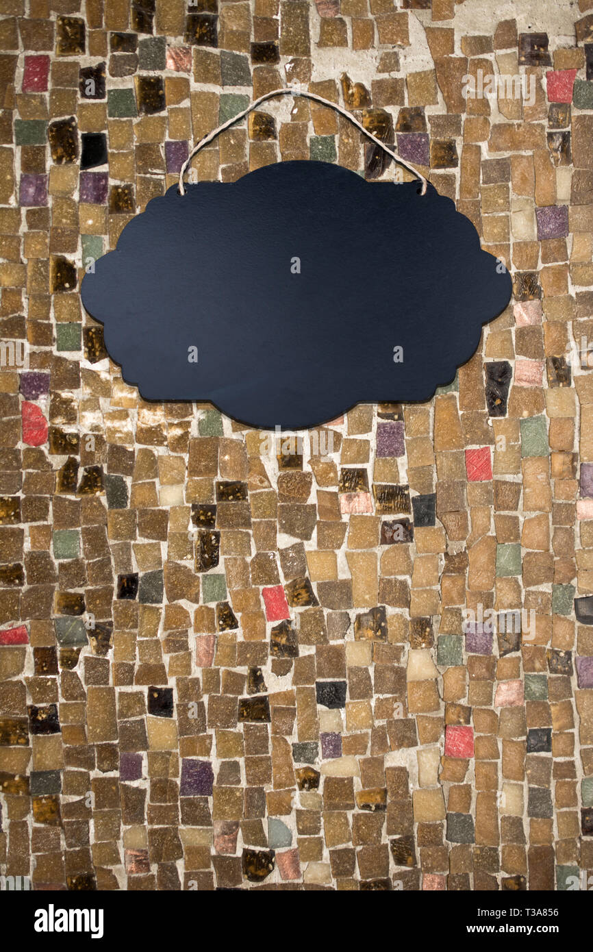 Black Empty Sign Board with string for hanging on wall Stock Photo - Alamy