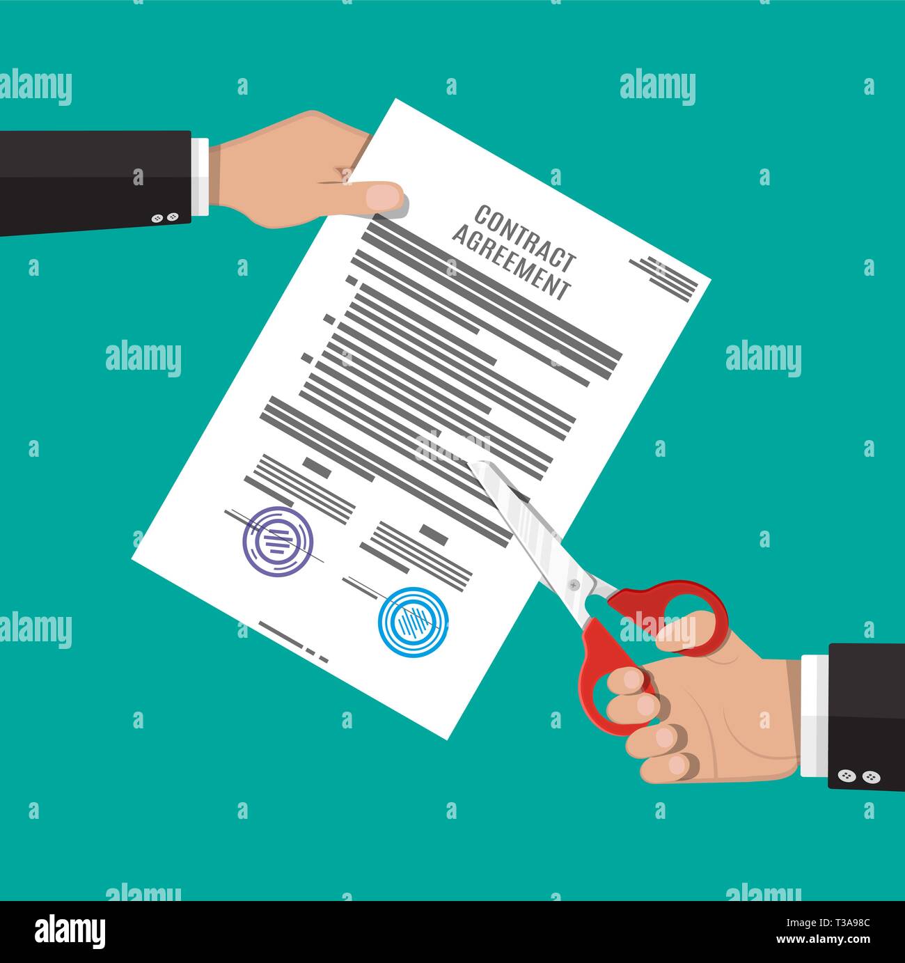 Businessman hand with scissors cutting contract document. Contract ...