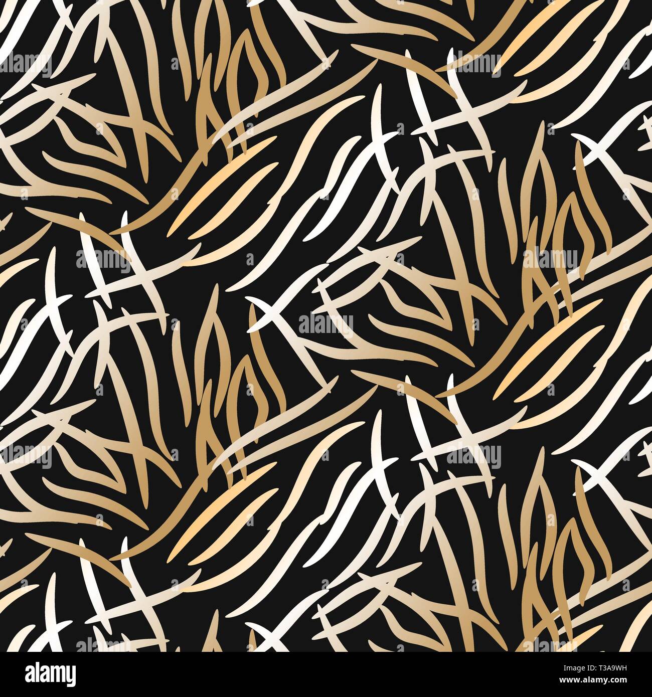 Abstract stripes seamless vector pattern gold on black background print ...
