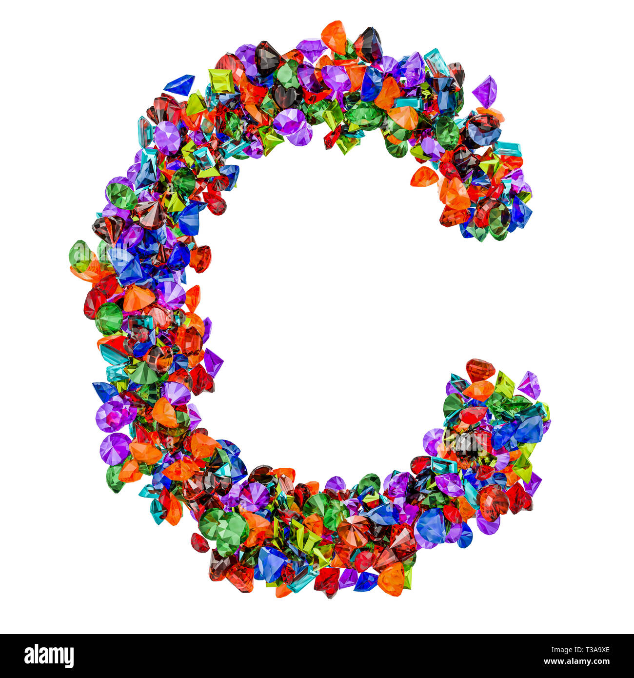 Letter C from colored gemstones. 3D rendering isolated on white ...