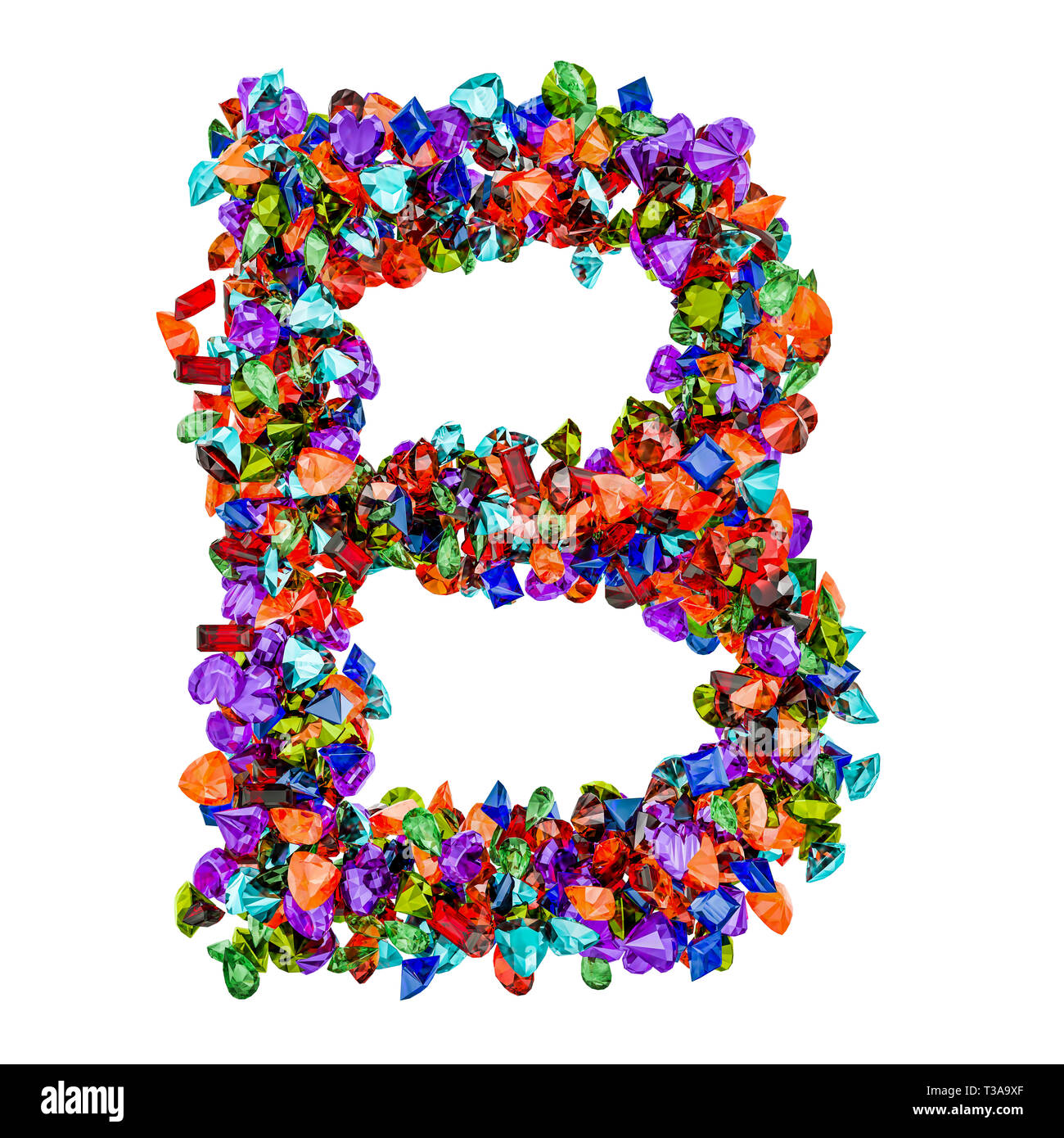 Letter B from colored gemstones. 3D rendering isolated on white ...