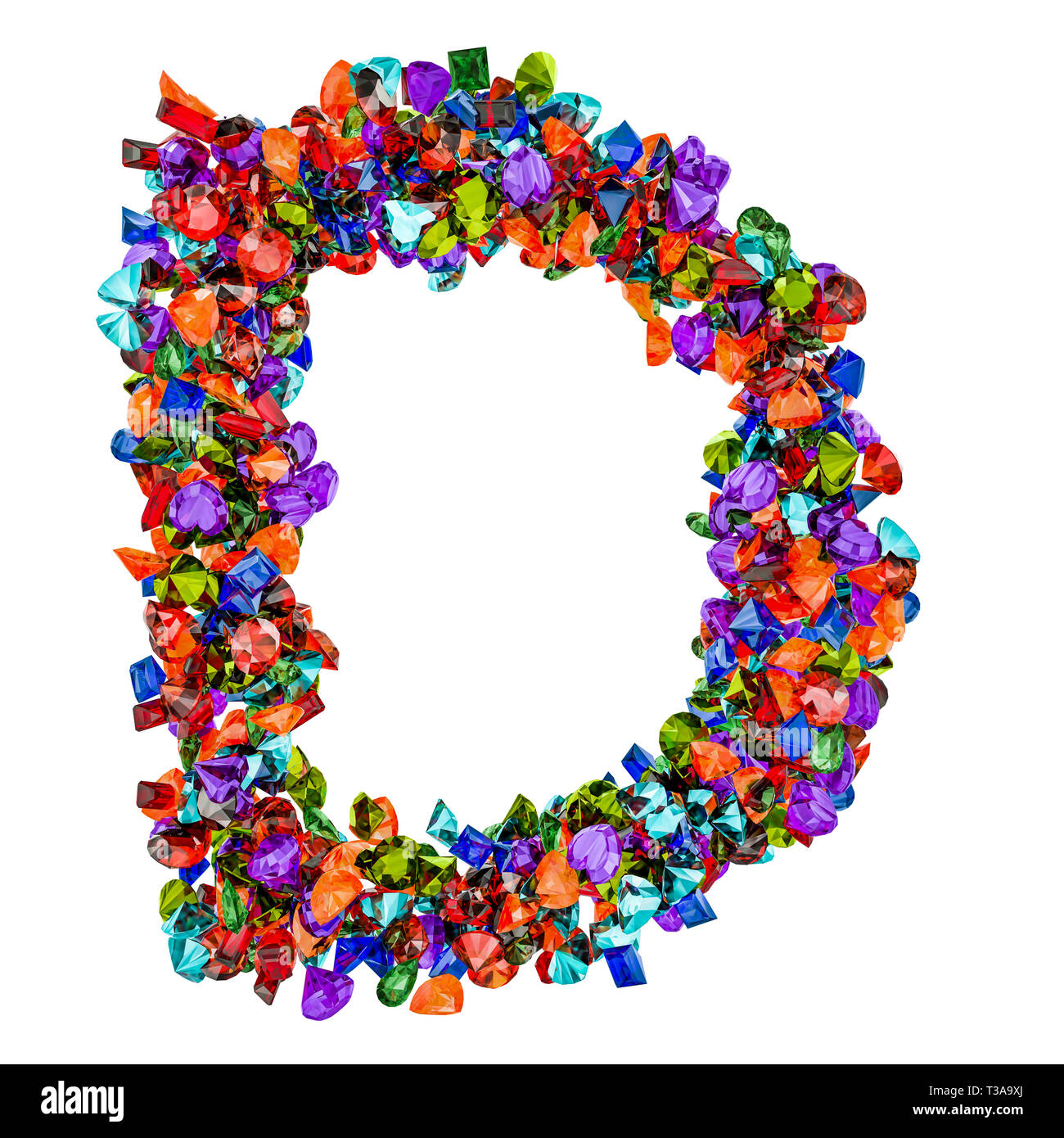 Letter D from colored gemstones. 3D rendering isolated on white ...
