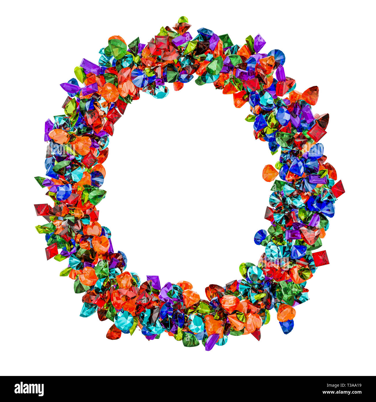 Letter O from colored gemstones. 3D rendering isolated on white ...