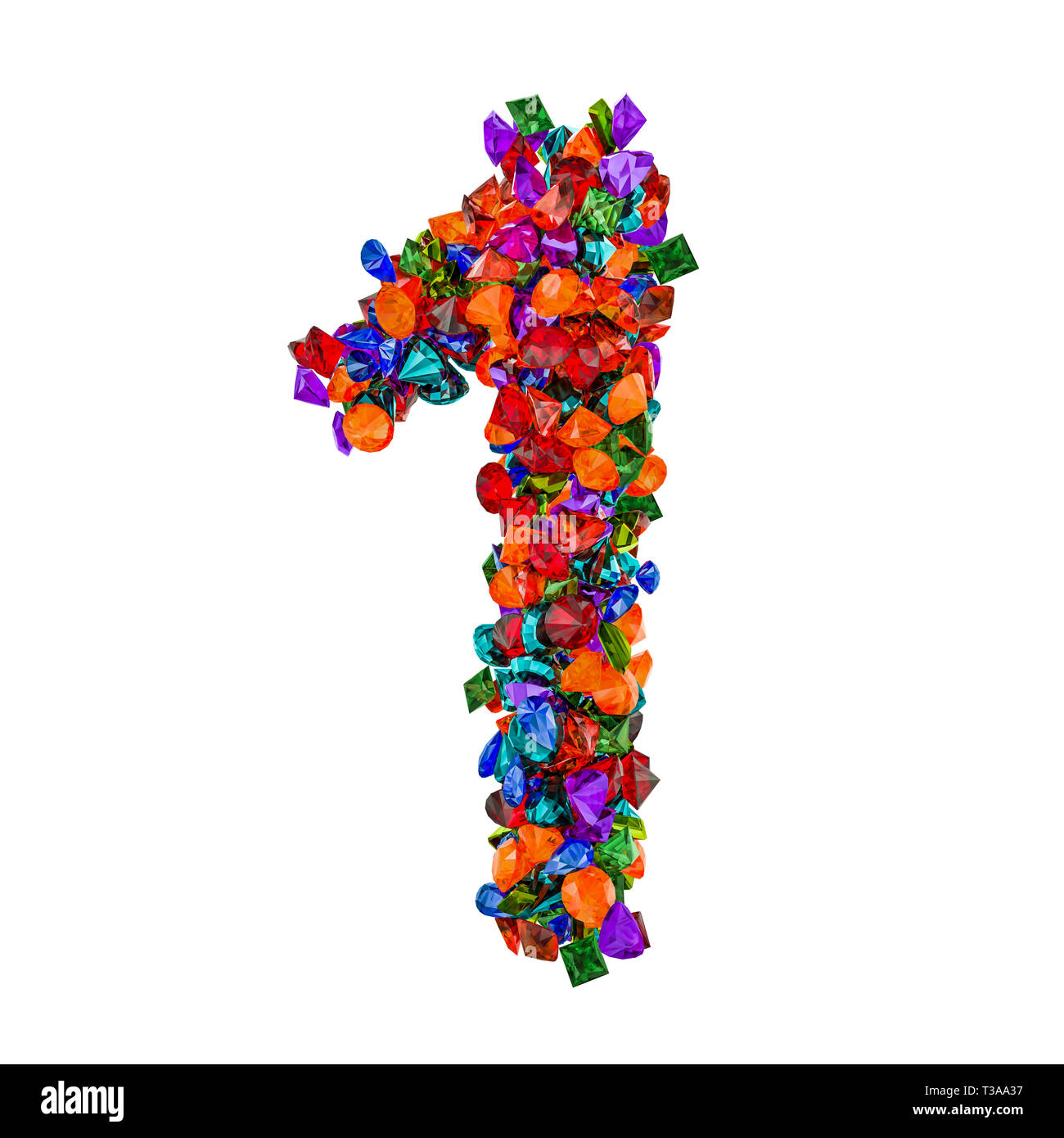 Number 1 from colored gemstones. 3D rendering isolated on white ...