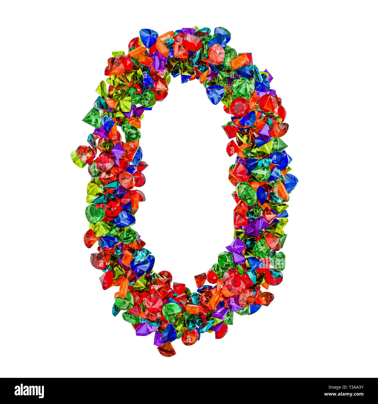 Number 0 from colored gemstones. 3D rendering isolated on white ...