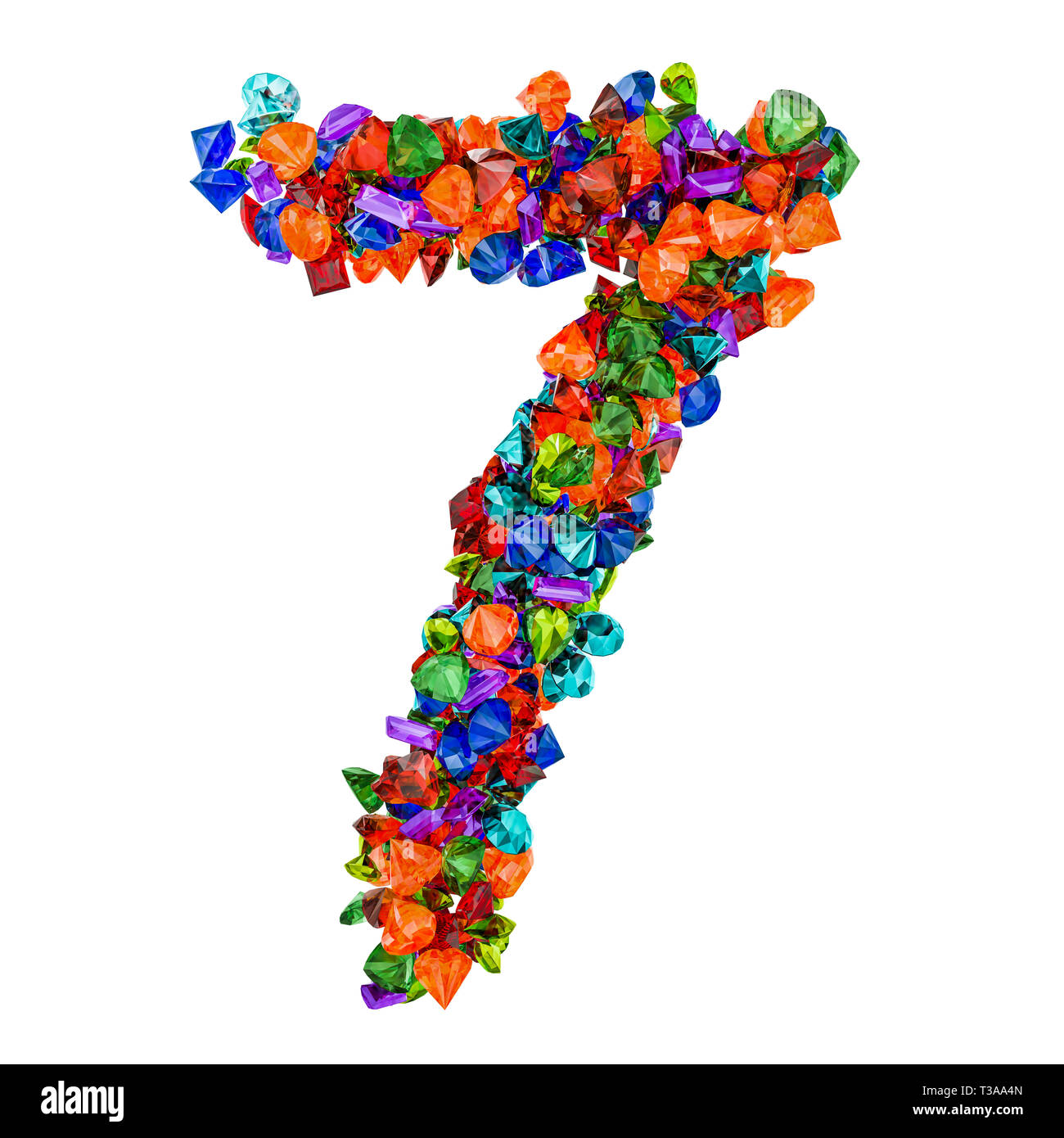 Number 7 from colored gemstones. 3D rendering isolated on white ...