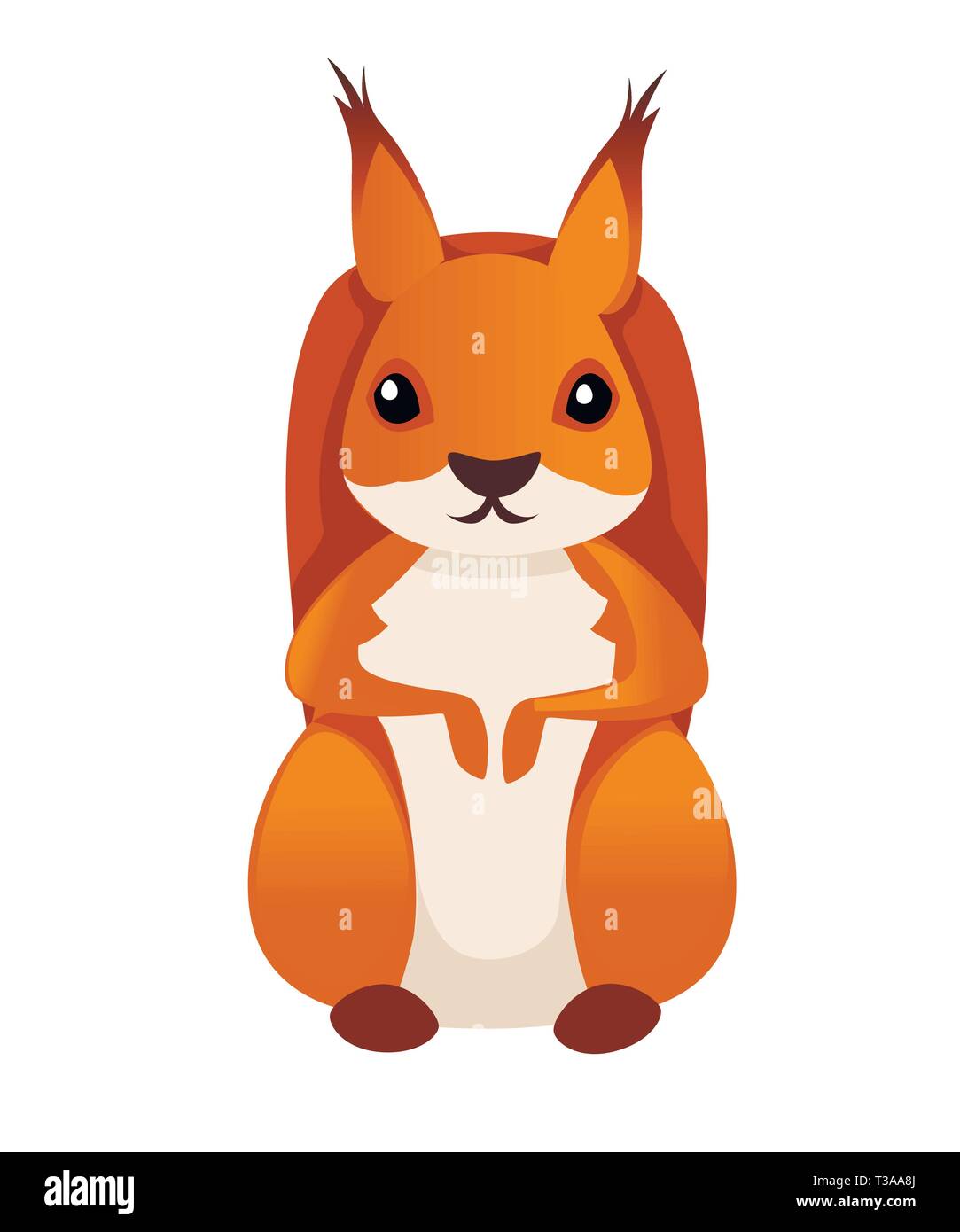 Cute little squirrel sit on floor. Front view. Cartoon animal character ...