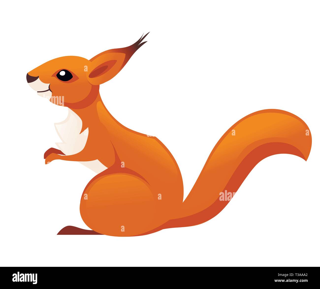 Cute little squirrel sit on floor. Side view. Cartoon animal character ...