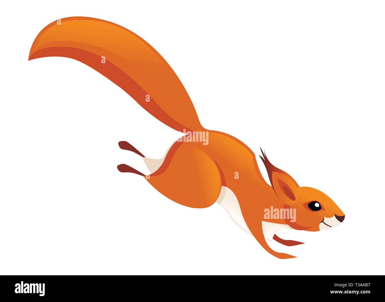 Cute little squirrel jumping down. Side view. Cartoon animal character ...