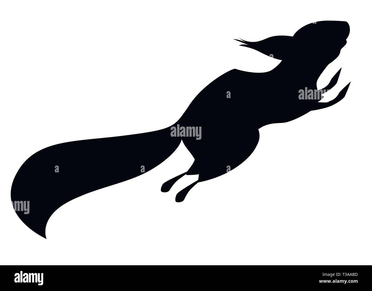 Black silhouette. Cute little squirrel jumping up. Side view. Cartoon ...