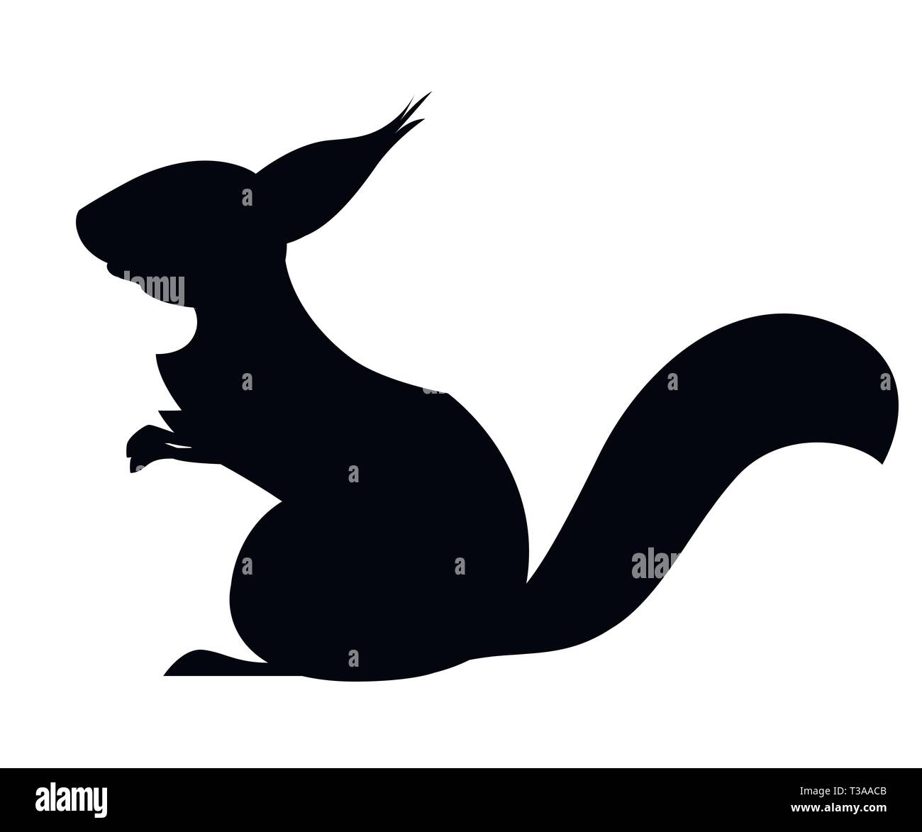 Black silhouette. Cute little squirrel sit on floor. Side view. Cartoon ...