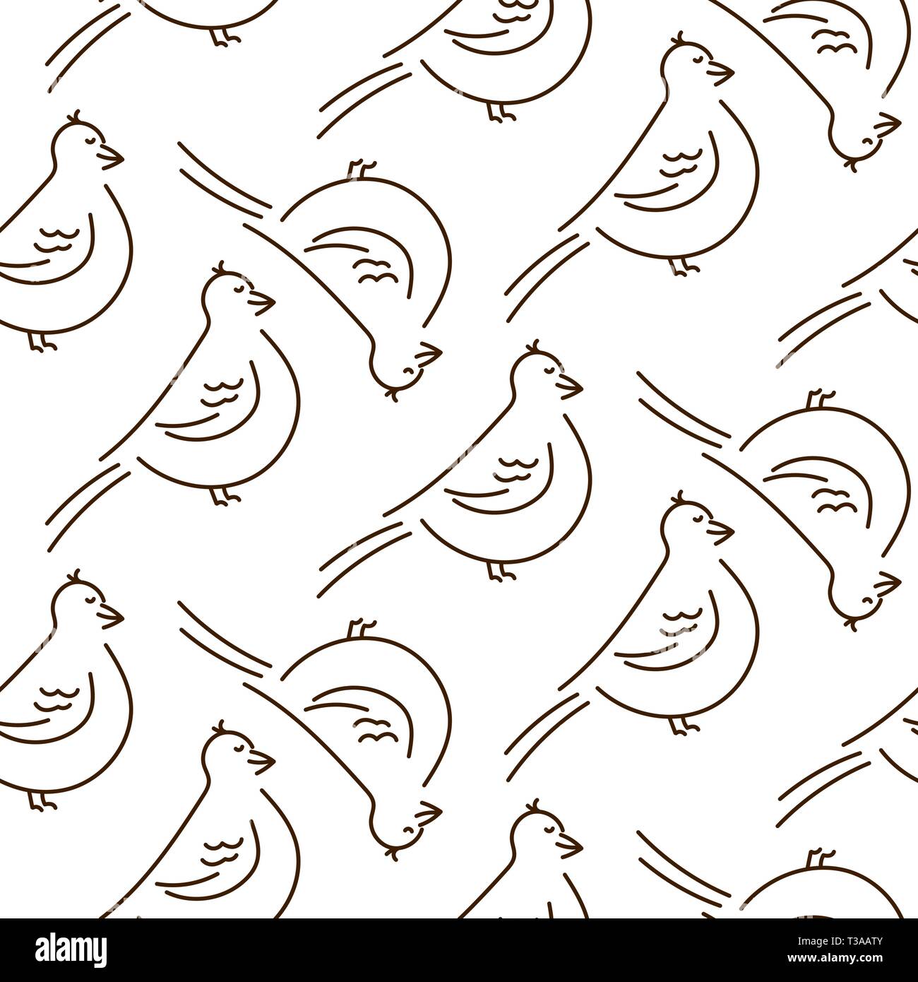 Simple fun line style birds seamless vector pattern on white background ...