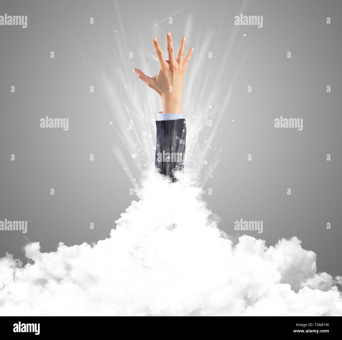 Hand breaking out from cloud Stock Photo - Alamy
