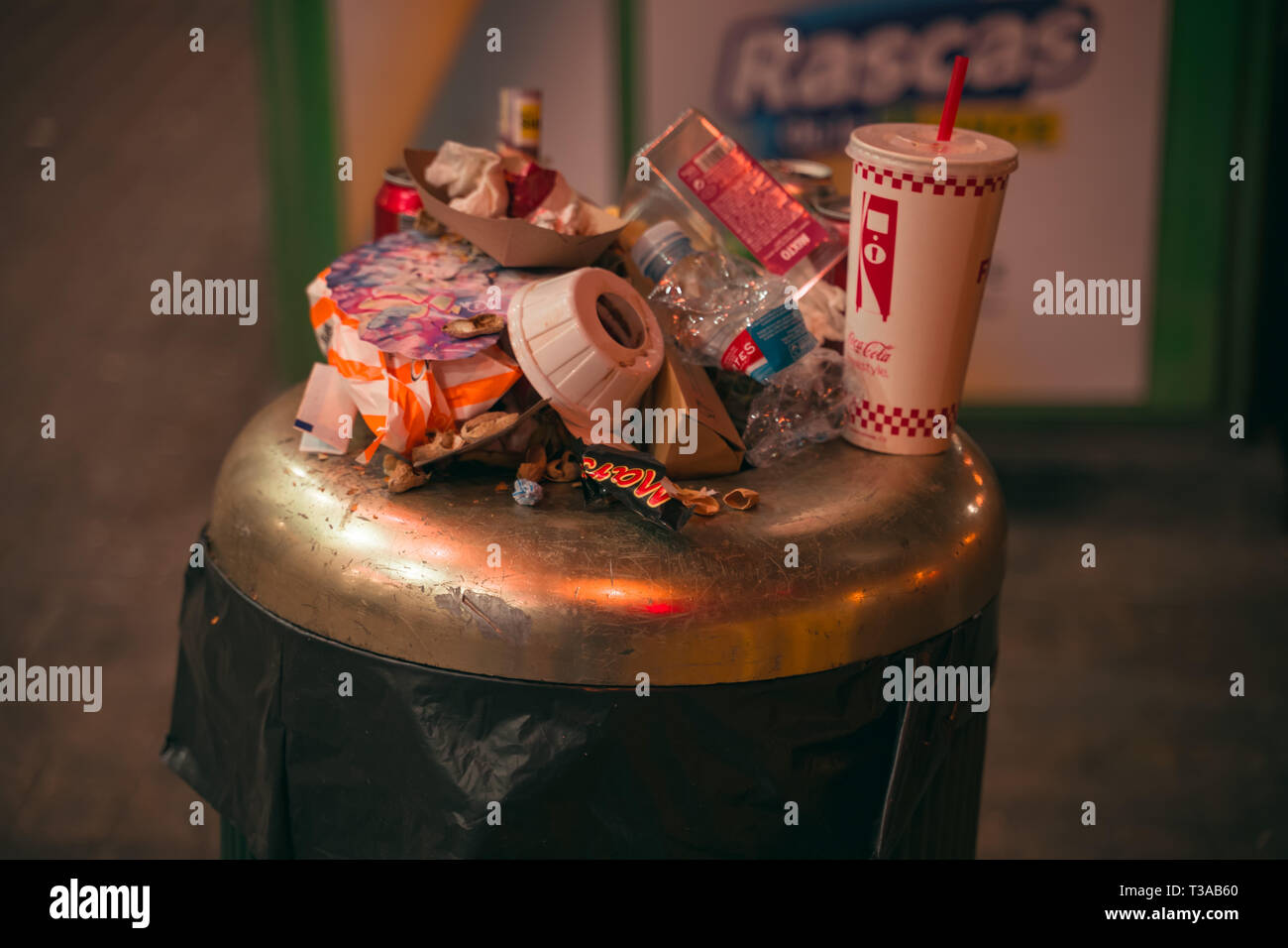 Valencia,Spain - April 07, 2019: Garbage at the street and empty bib ...