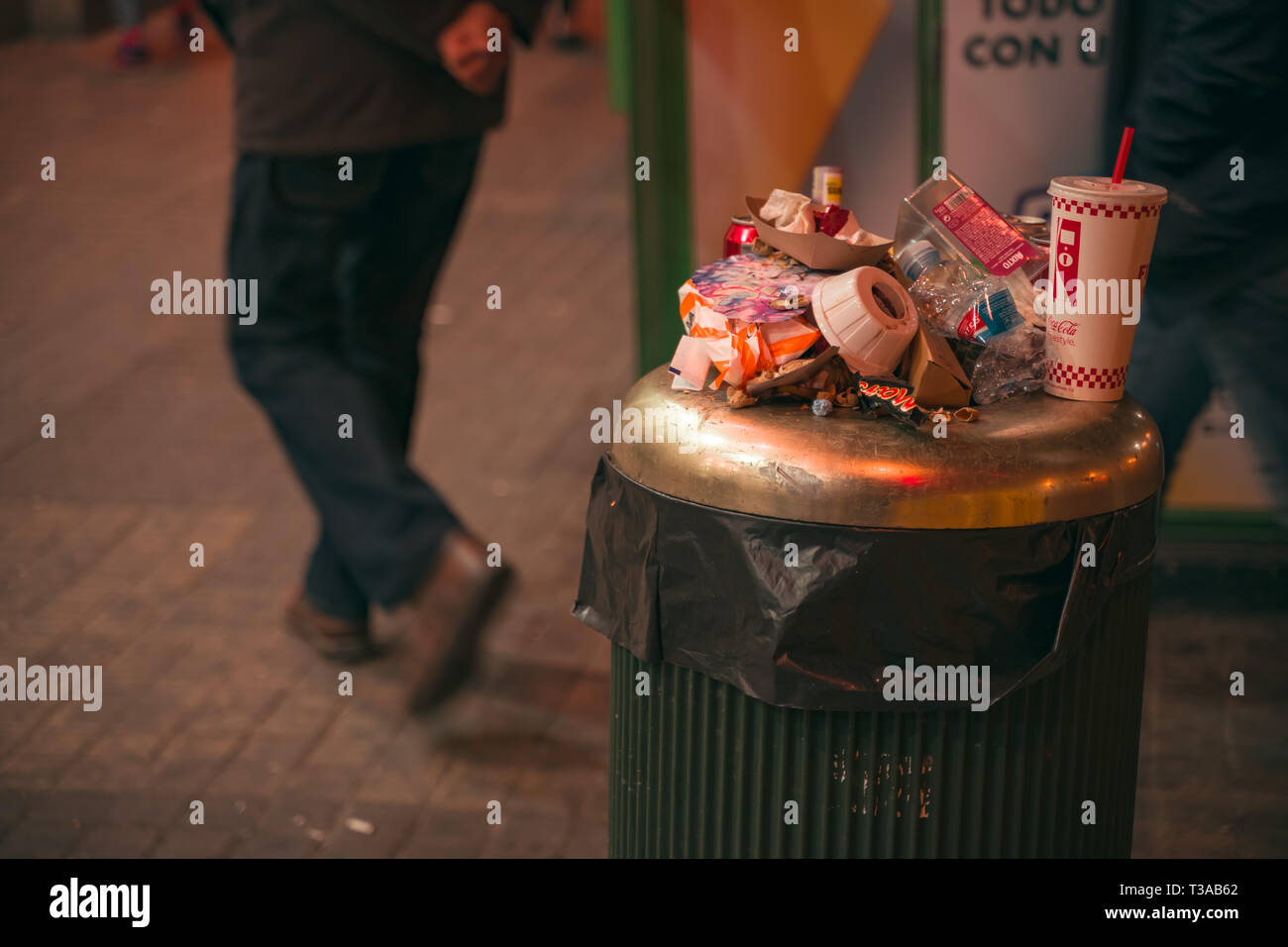 Valencia,Spain - April 07, 2019: Garbage at the street and empty bib ...