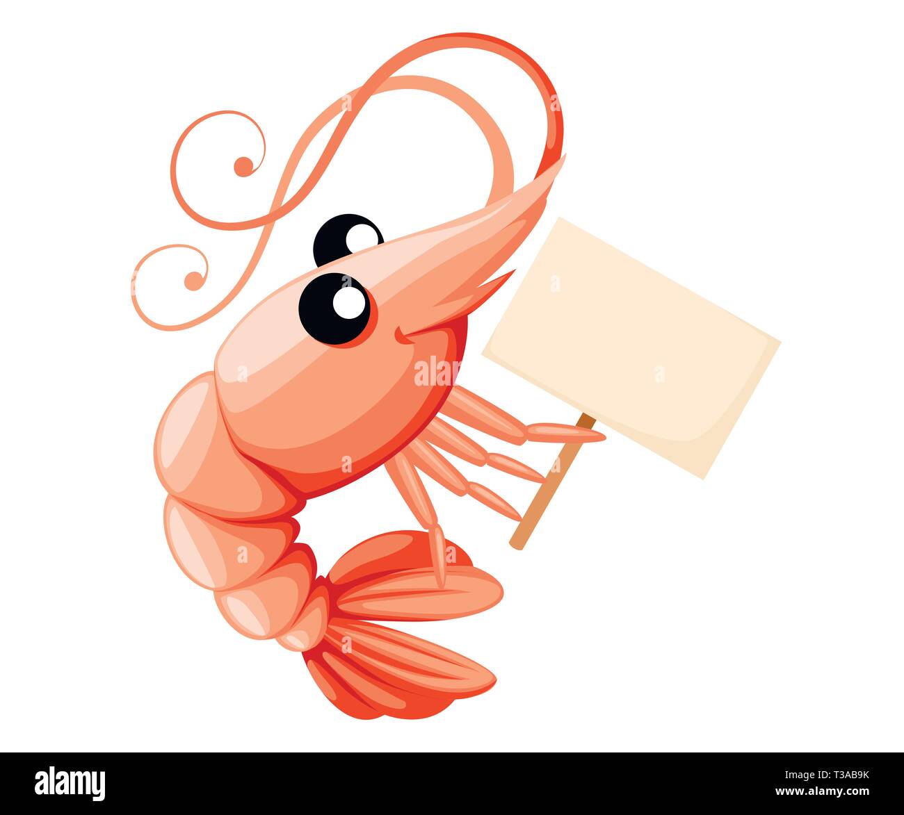 Cute shrimp holding sign. Cartoon animal character design. Swimming ...