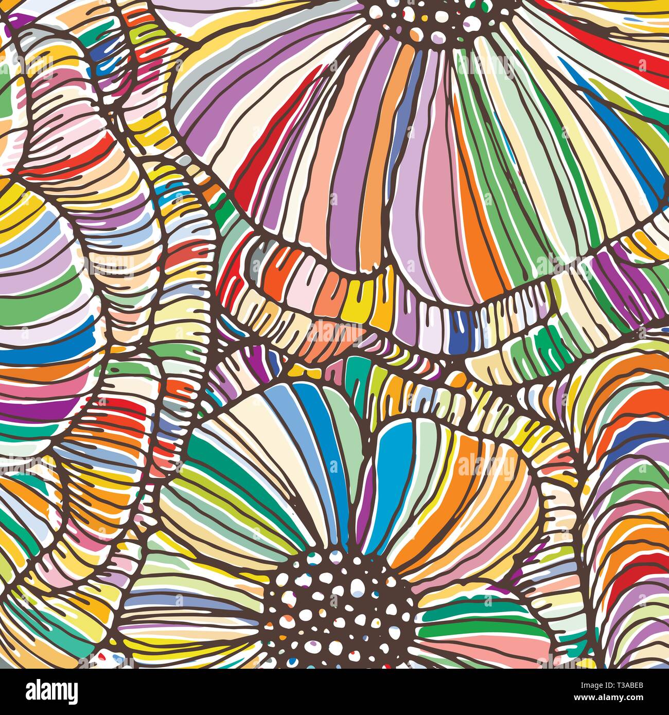 Vector doodle outline abstract ornamental flowers stripe background ...