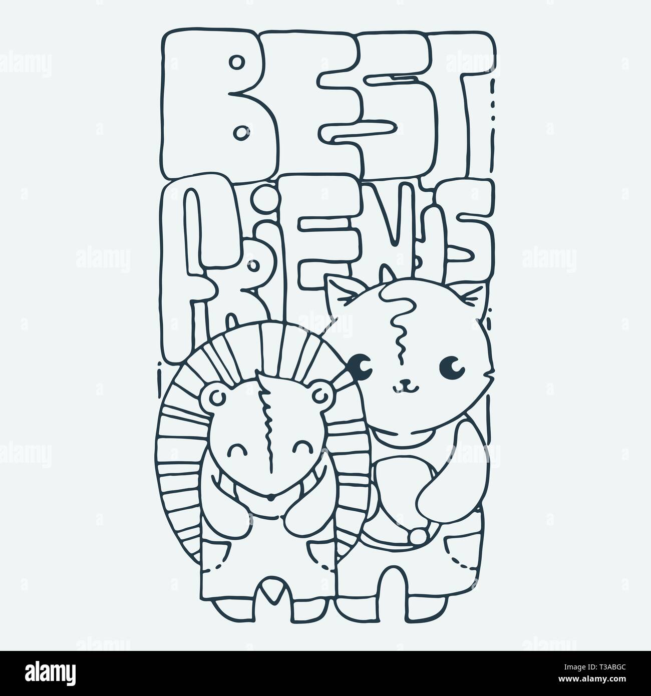 Best Friends. Cute cartoon animal. Vector clip art illustration for ...