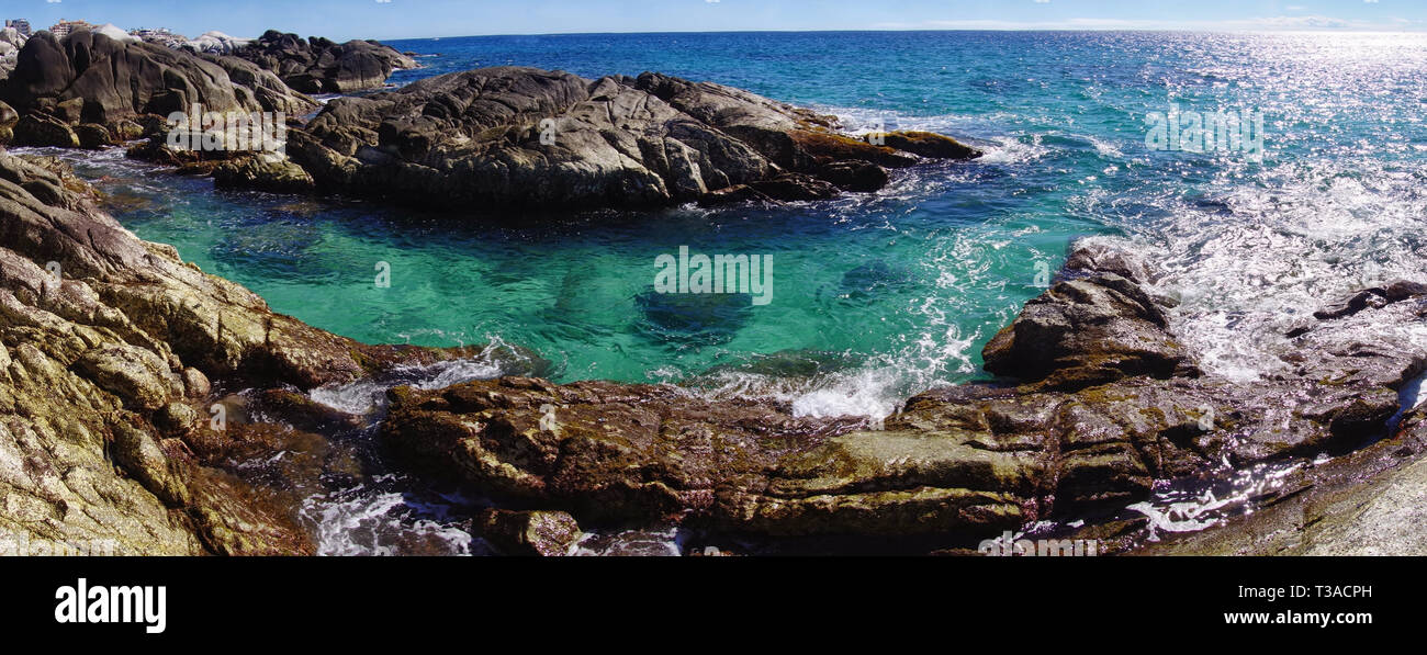 Panorama of a greenish ocean inlet Stock Photo - Alamy