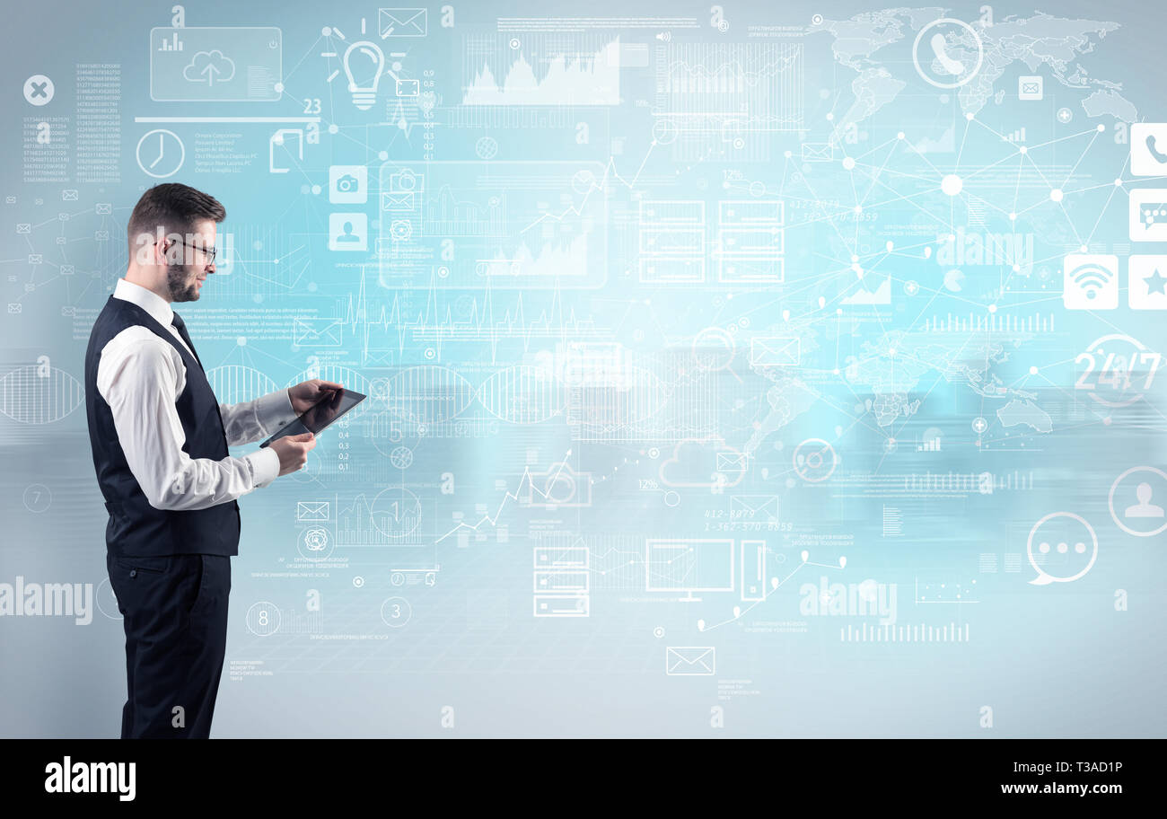Adviser standing and presenting economical results of a global company ...