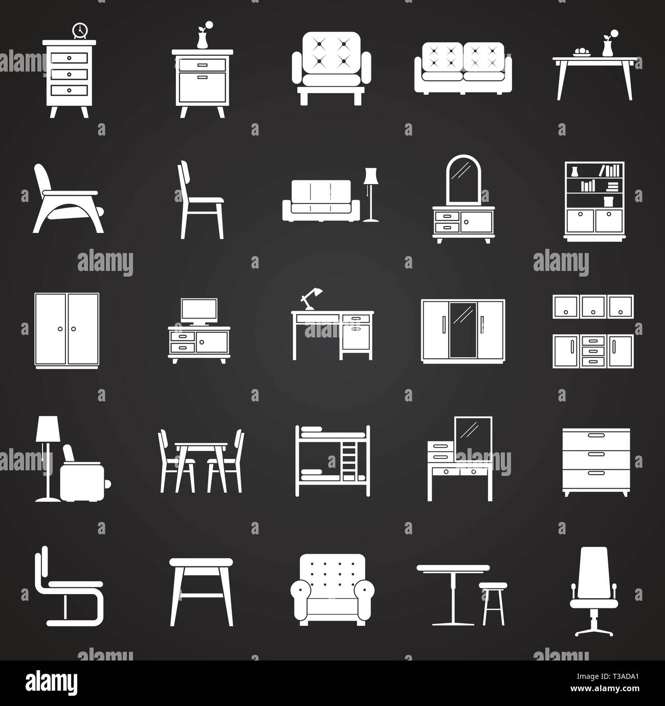 Furniture icons set on black background for graphic and web design ...