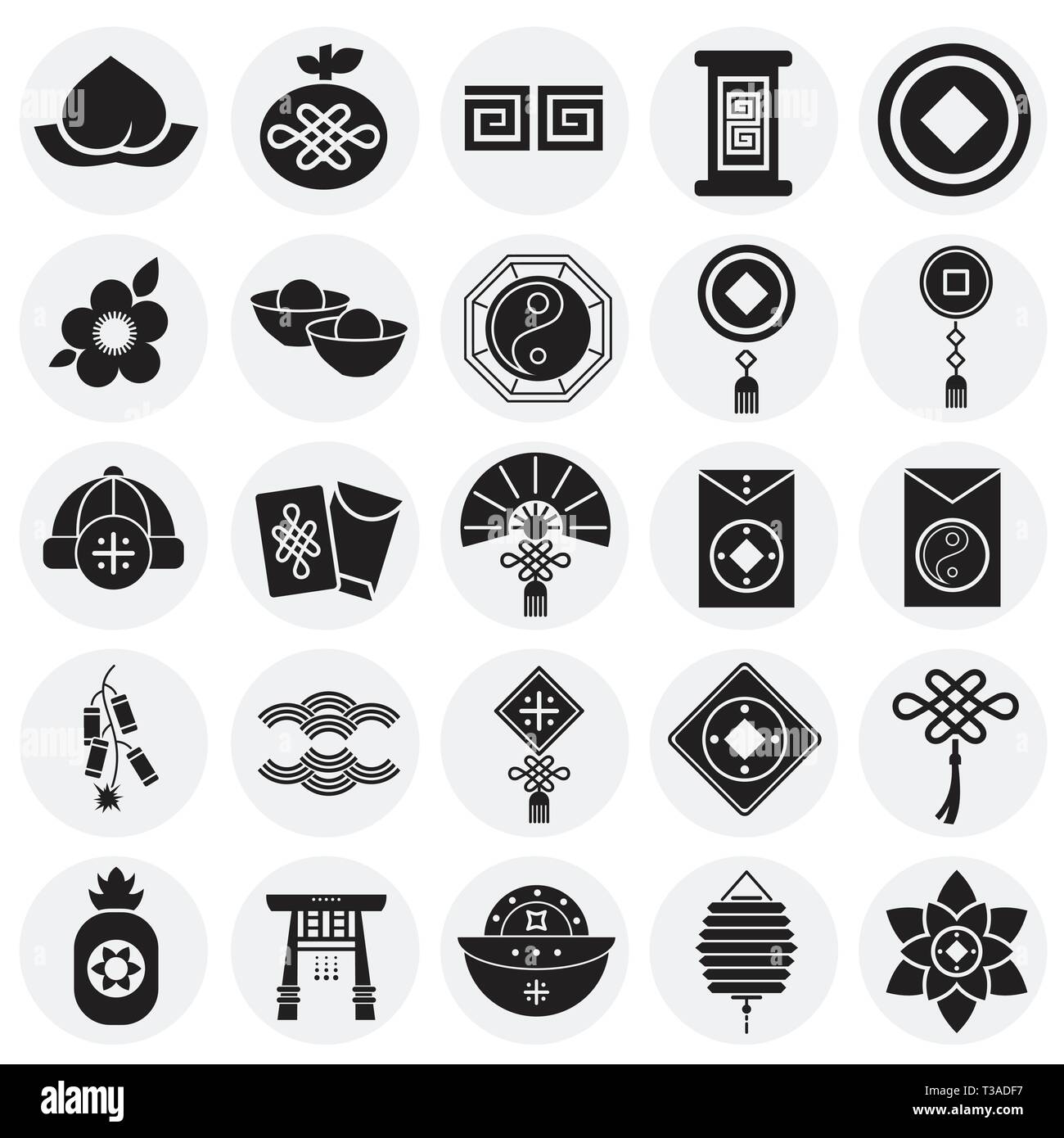 Chinese new year related icons set on cirlces white background for graphic and web design ...