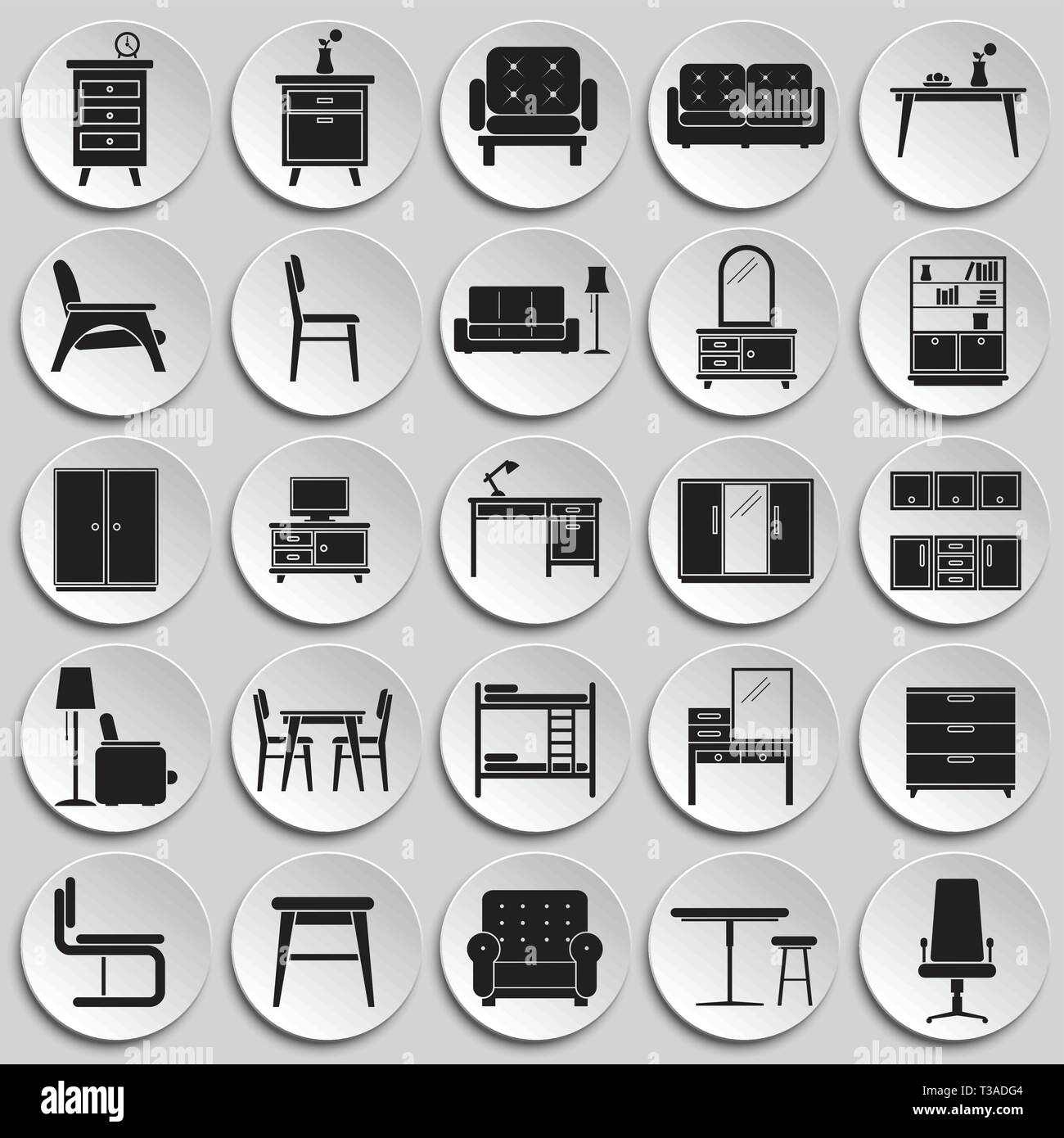 Furniture icons set on plates background for graphic and web design ...