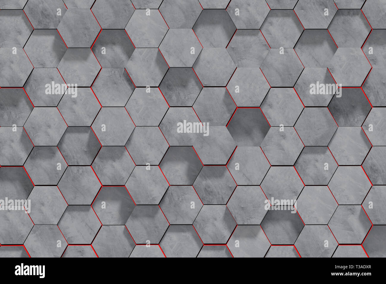 Hexagon Shaped Concrete Blocks Wall Background. Perspective View. 3D ...