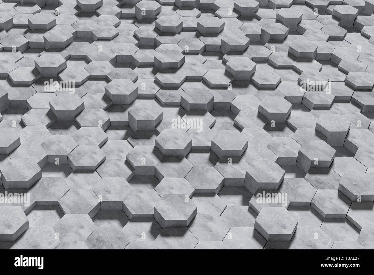 Hexagon Shaped Concrete Blocks Wall Background. Perspective View. 3D ...