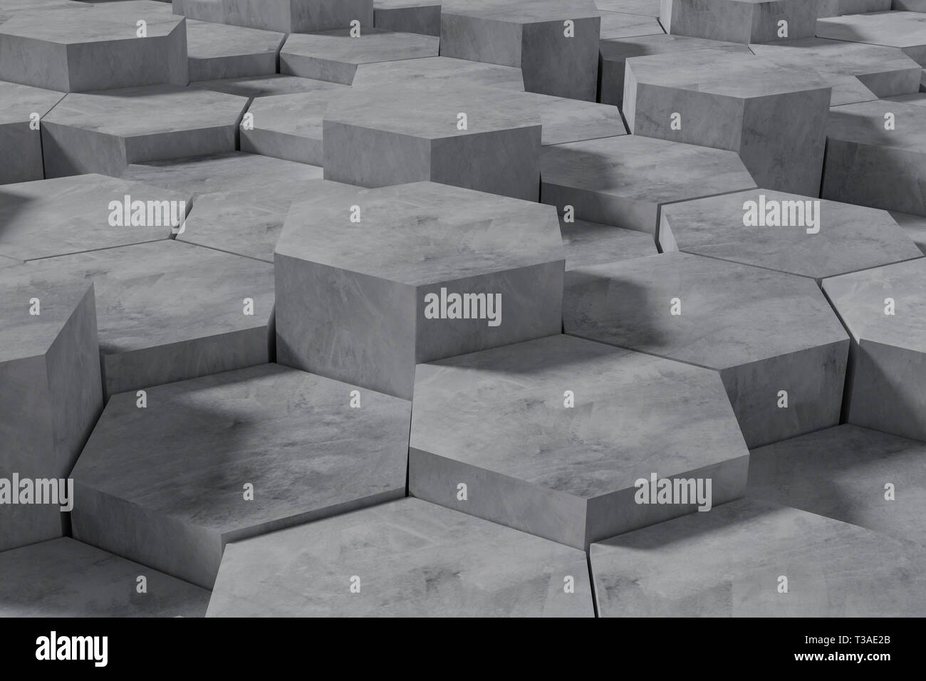 Hexagon Shaped Concrete Blocks Wall Background. Perspective View. 3D ...