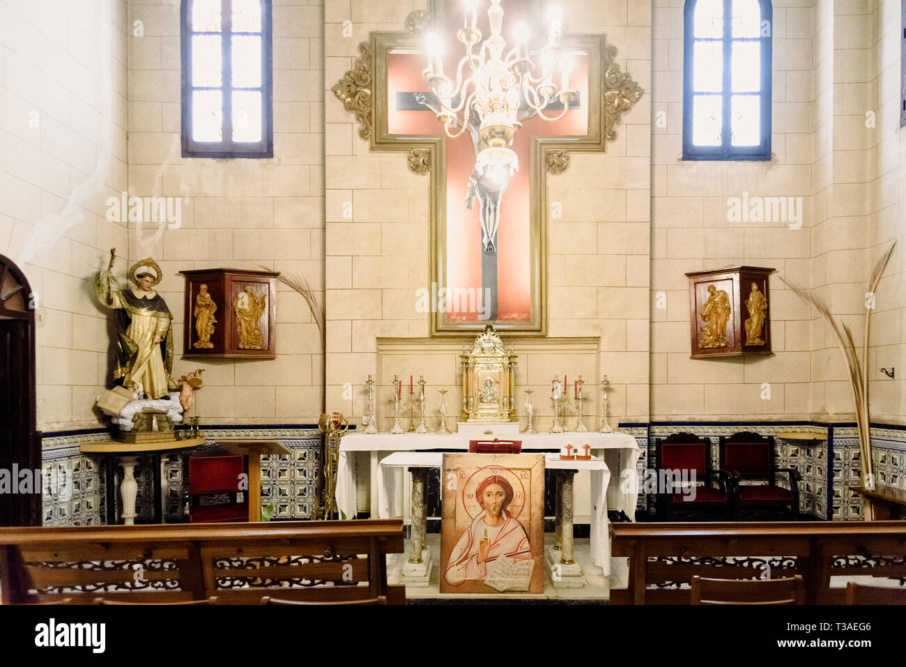 Valencia, Spain - March 30, 2019: Interior of a chapel of a Catholic ...