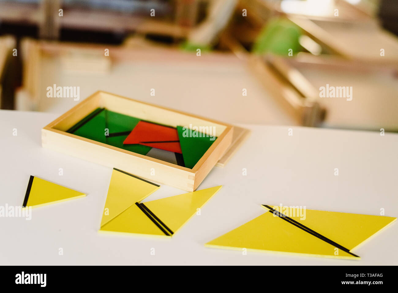 Geometry and mathematics materials in a Montessori classroom Stock ...