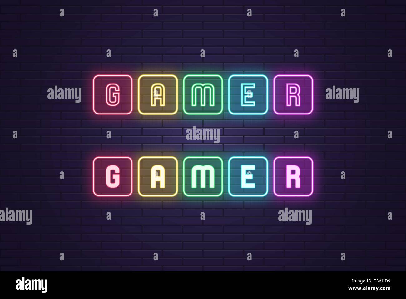 Neon composition of text Gamer. Vector illustration of neon word Gamer ...