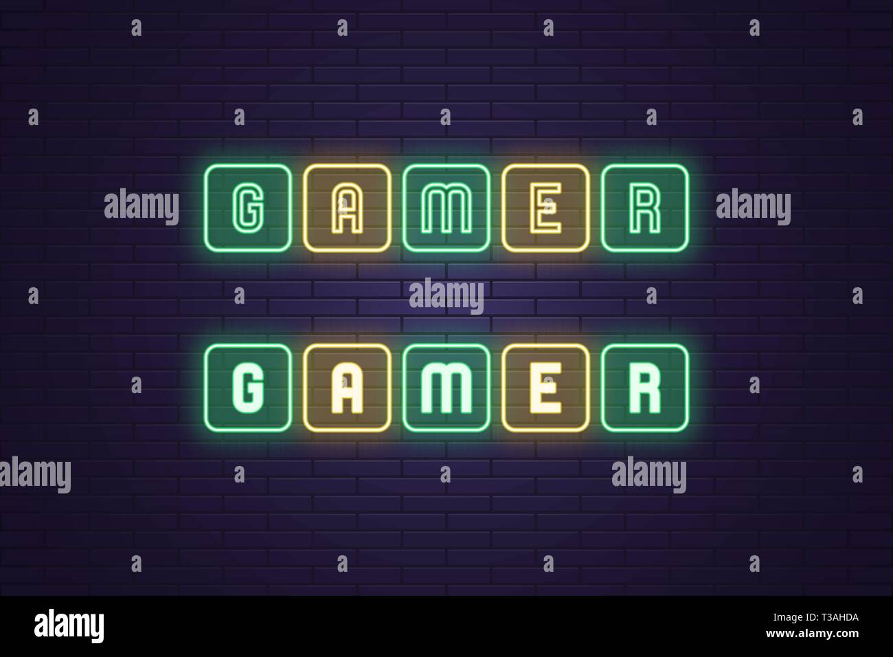 Neon composition of text Gamer. Vector illustration of neon word Gamer ...