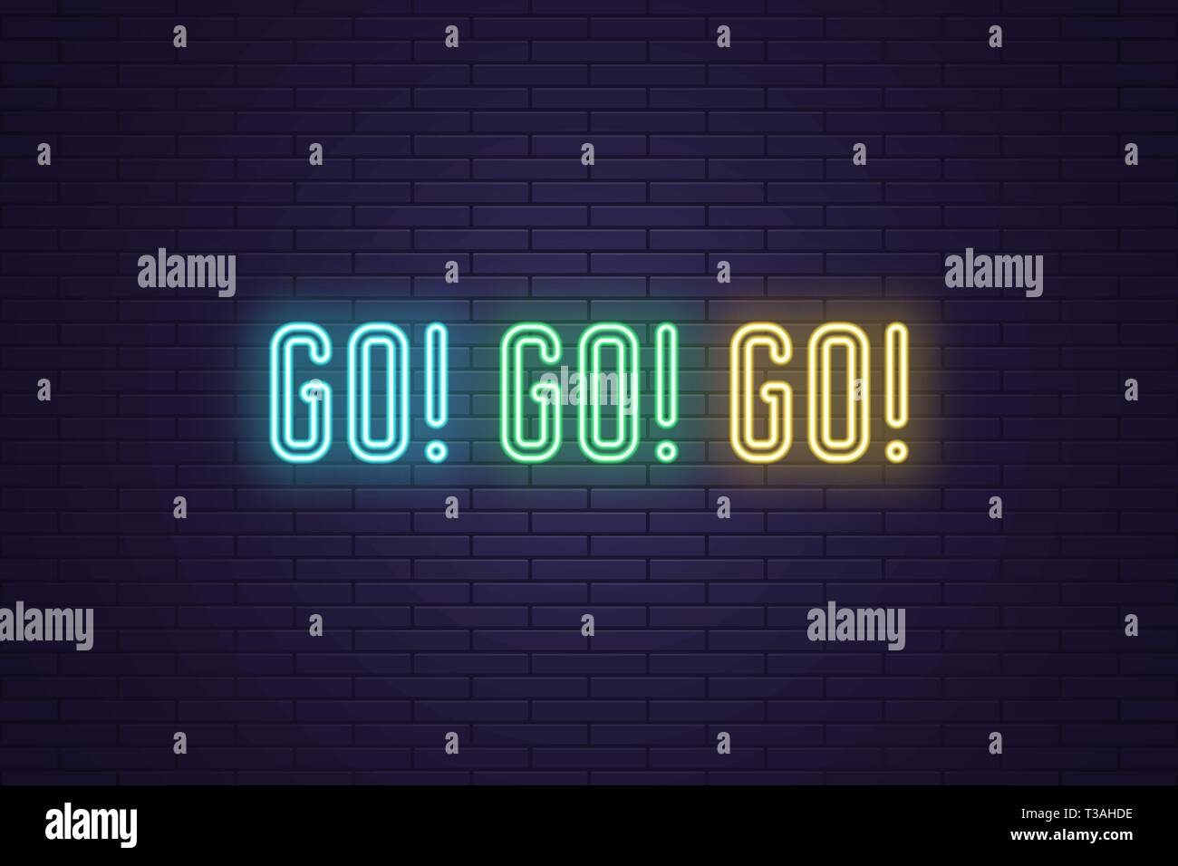 Neon Slogan of call to action GO. Vector illustration, glowing ...