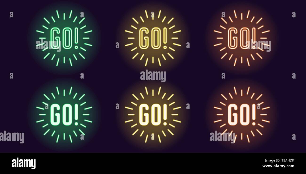 Neon Icon, Slogan set of call to action GO. Vector glowing illustration ...