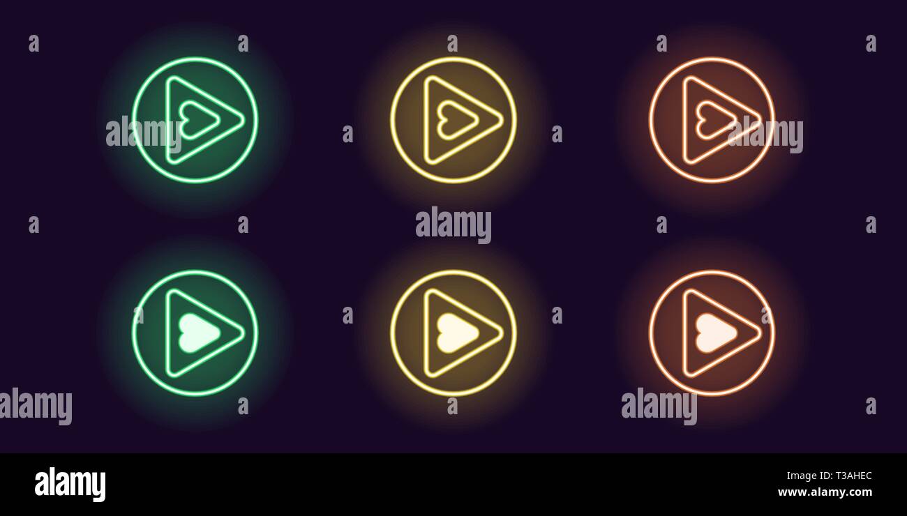 Neon icon set of Play button. Vector illustration of round neon Play ...